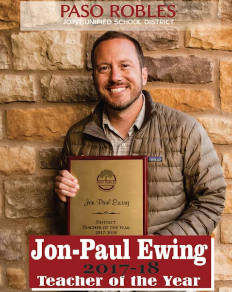 Jon-Paul Ewing wins 'District Teacher of the Year' - Paso Robles Daily News