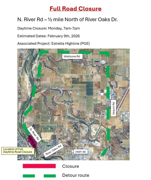 Daytime road closure planned on N. River Road - Paso Robles Daily News